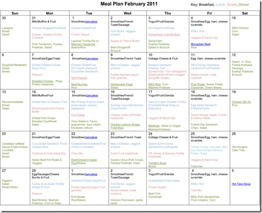 Monthly Meal Plan: February 2011 - Confessions of a Homeschooler